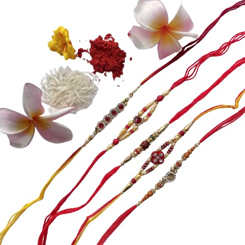 Buy Rakhi Combo Set of 5 Rakhis with Yellow and Red Mauli threads | Set ...