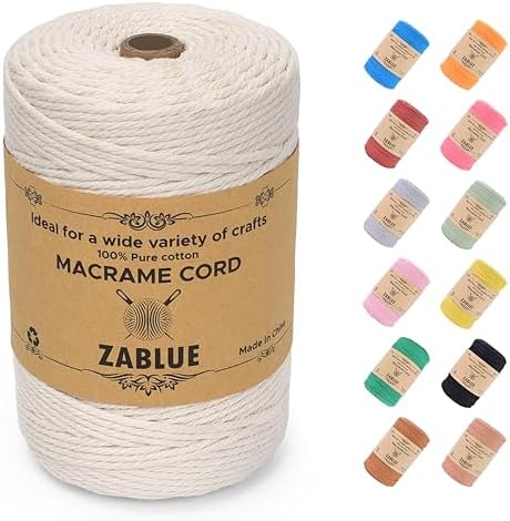 HEETA Macrame Cord, 3mm x 100m Soft Macrame Rope Natural Cotton String ...