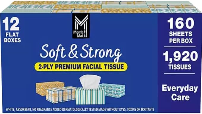 Amazon.com: MSoft & Strong Facial Tissues, 2-Ply, 160 Count, 12 Boxes ...