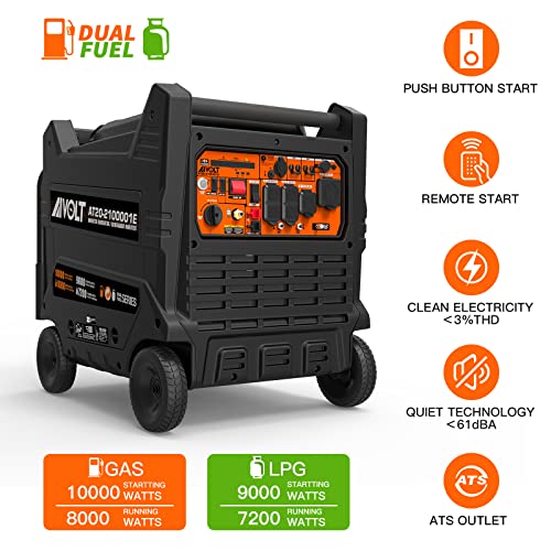 AIVOLT Dual Fuel Portable Inverter Generator- 10000 Watts Gas or ...