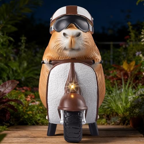 Capybara Solar Outdoor Figurine Light, Capybara Riding Motorcycle ...