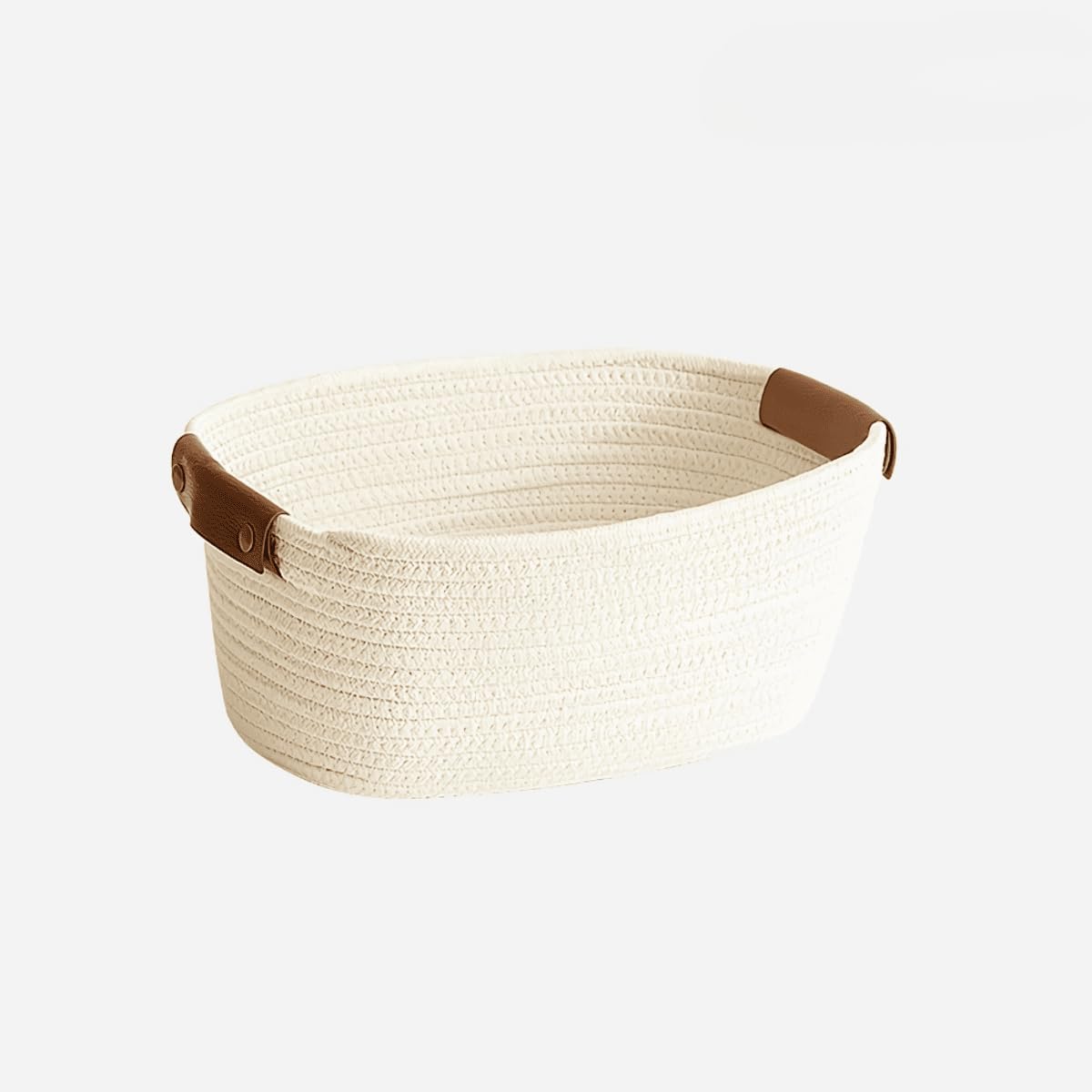 Amazon.com: Medium Cotton Woven Basket with PU Leather Handle, Baby ...