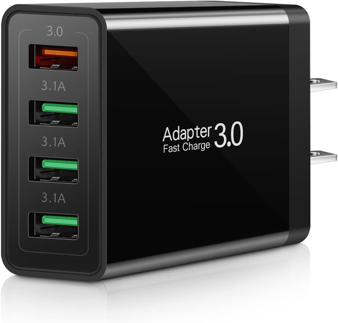 Amazon.com: Fast Charging 3.0 Wall Charger, 4-Port USB Charger Block ...