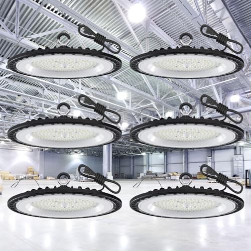 GGTH 6 Pack UFO LED High Bay Light, Plug & Play Lighting for Warehouse ...