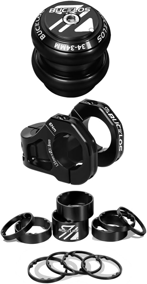 Amazon.com : BUCKLOS 1-1/8 Bike Headset Threadless 34-34mm Black & 35mm ...