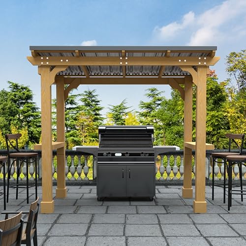 MUPATER 8' x 5' Wooden Grill Gazebo with Sloping Metal roof, 2 Full ...