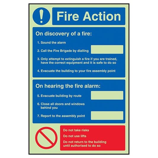 Safety Sign Sticker | Fire Action - Any Person Discovering A Fire Only ...