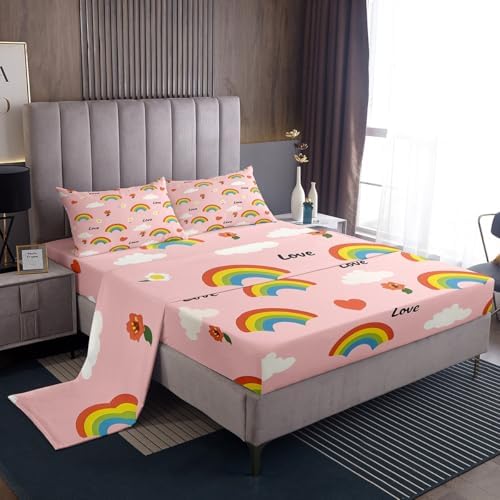 Amazon.com: Manfei Rainbow Sheet Set Queen Size, White Cloud Flower ...