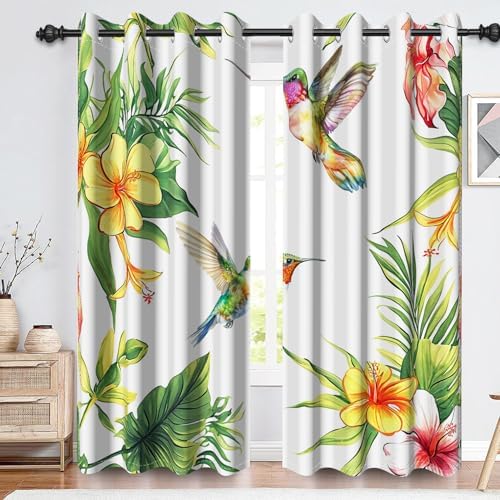 Amazon.com: Renaiss Hummingbird Floral Blackout Curtains for Bedroom ...