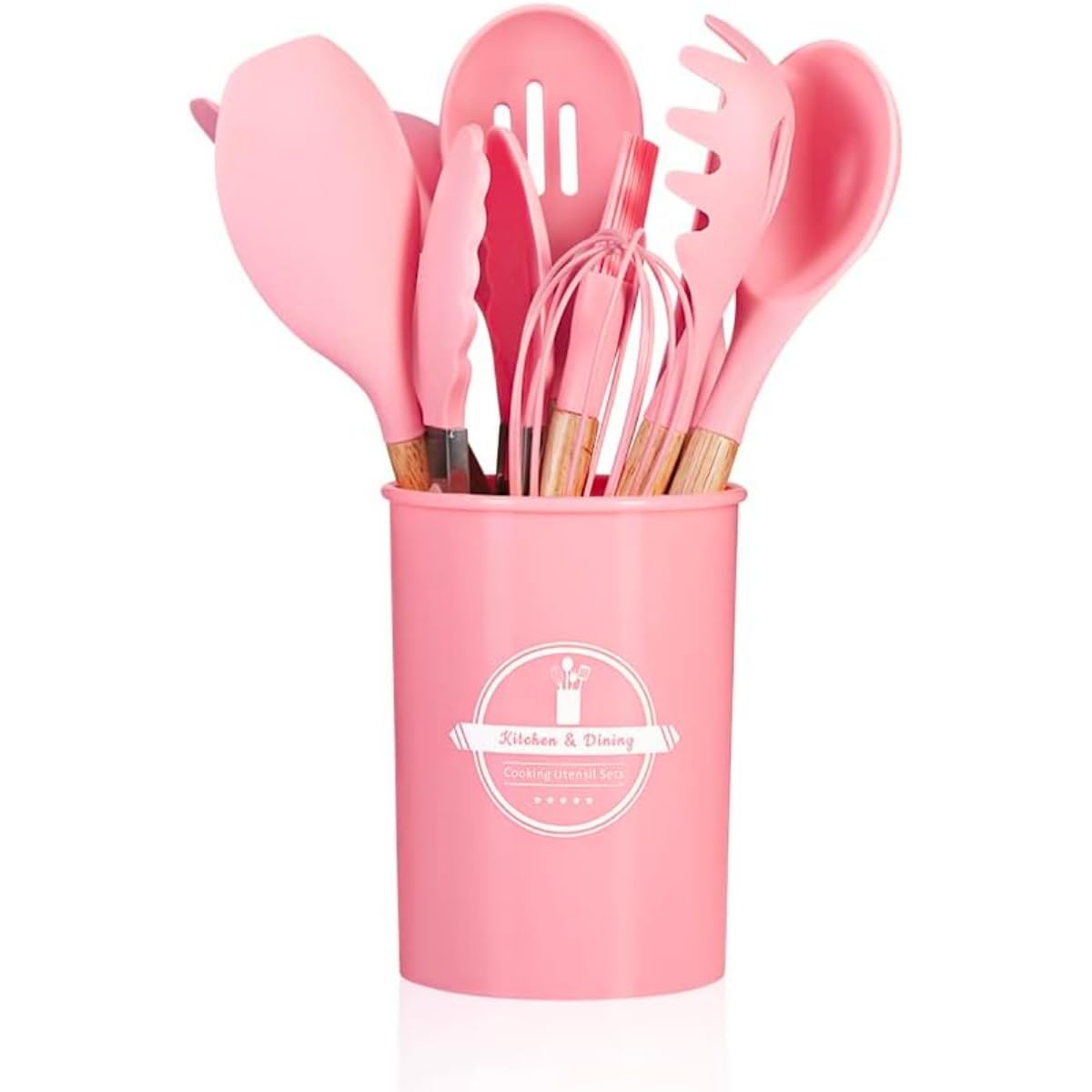 Jogo Utensílios Cozinha Silicone Cabo Madeira Antiaderente Alta ...