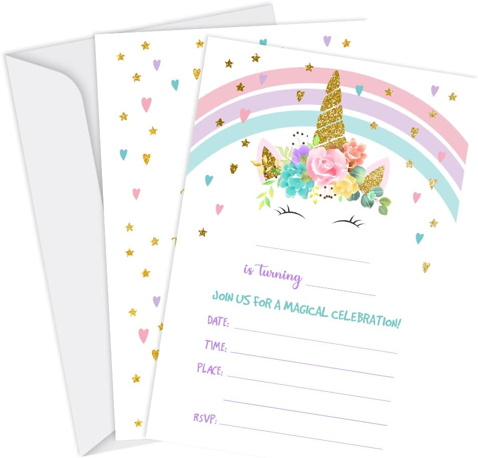 Amazon.com : Ymyfdyj Magical Unicorn Birthday Party Invitations ...