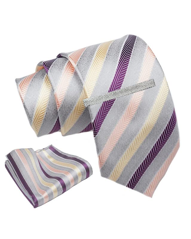 Buy Axlon Grey Striped Tie For Men – Formal Ties Set With Pocket Square ...