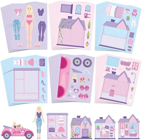 Amazon.com: CY2SIDE 12PCS Pink Doll Dress Up Sticker for Girls, Make A ...