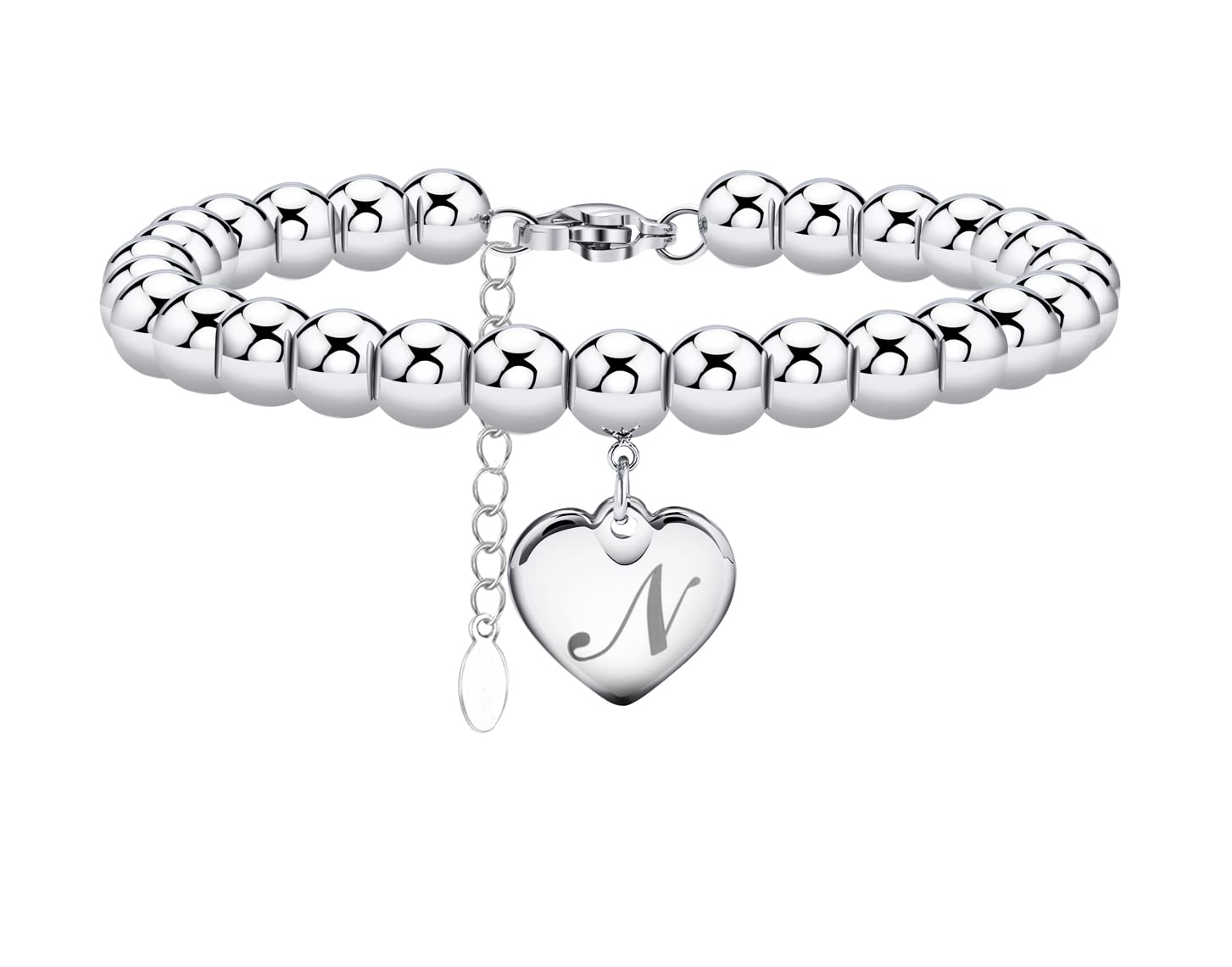 Snapklik.com : Initial Bracelet For Women Heart Tag Bead Bracelet ...