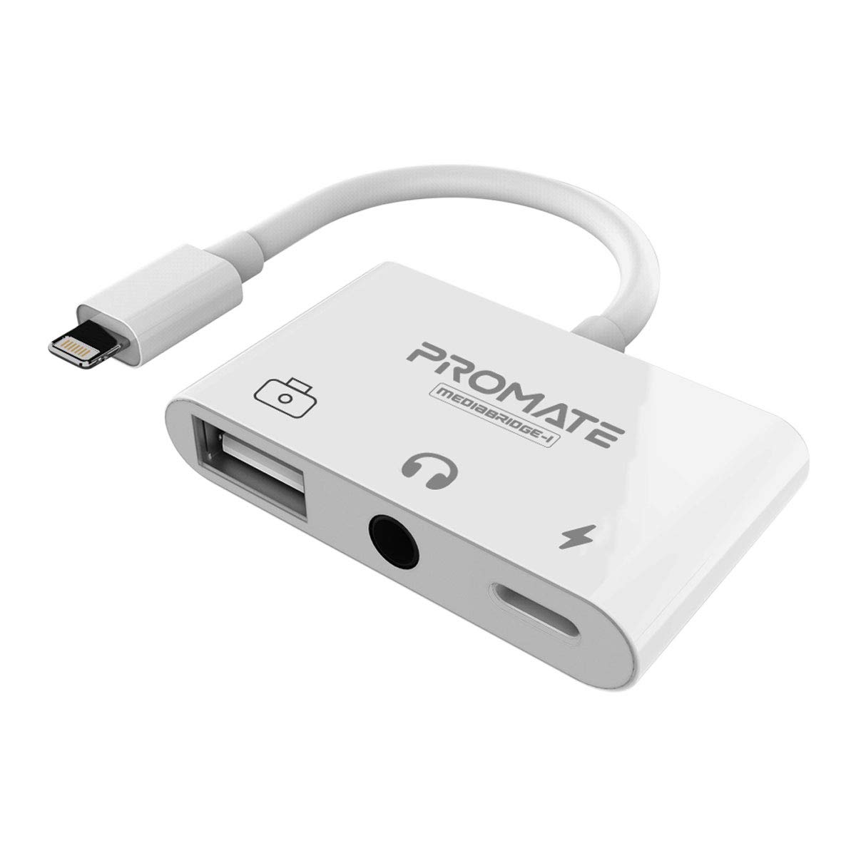 Promate MediaBridge-I Lightning Hub, 3-in-1 Lightning to 3.5mm ...