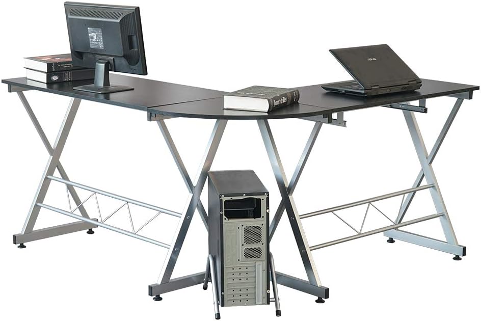 Amazon.com: Modern L-Shaped Corner Computer Desk 59" PC Laptop Study ...