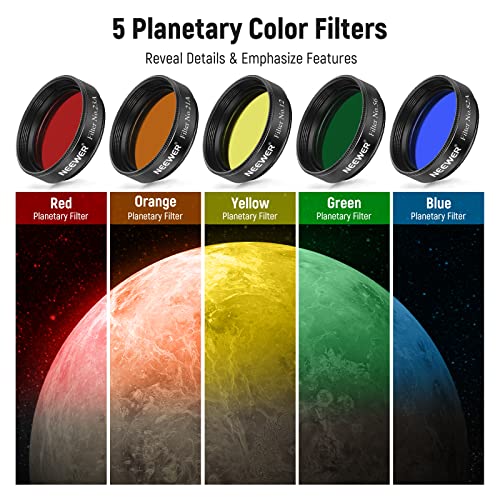 NEEWER 1.25 Telescope Eyepiece Filter Set (10 Pack), 5 Planetary Color ...