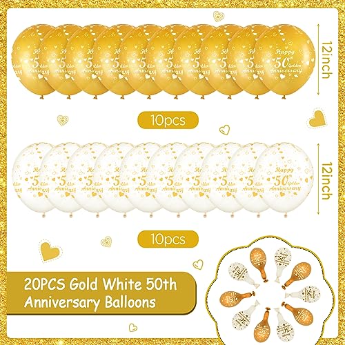 20Pcs 50th Golden Anniversary Balloons, White Gold Happy 50th Golden ...