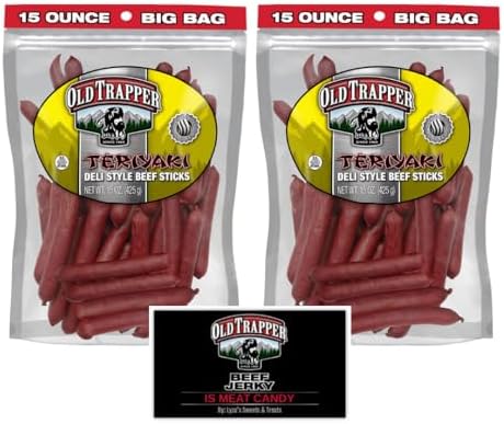 Amazon.com: Old Trapper Teriyaki Deli Style All Beef Sticks, Natural ...