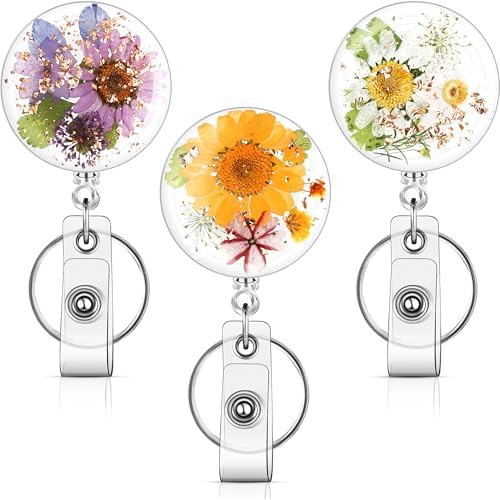 Amazon.com : 3 Pcs Flower Badge Reel Convenient Nurse Badge Reel with ...