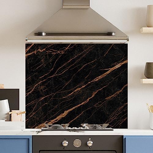 Premium 60 cm x 75 cm Gold Marble Glass 6mm Kitchen Splashback Heat ...