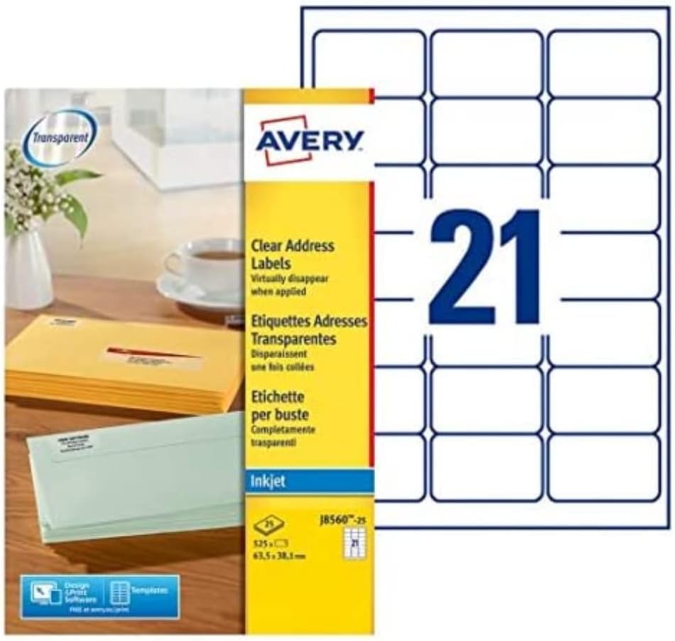 Avery Self Adhesive Address Mailing Labels, Inkjet Printers, 21 per A4 ...