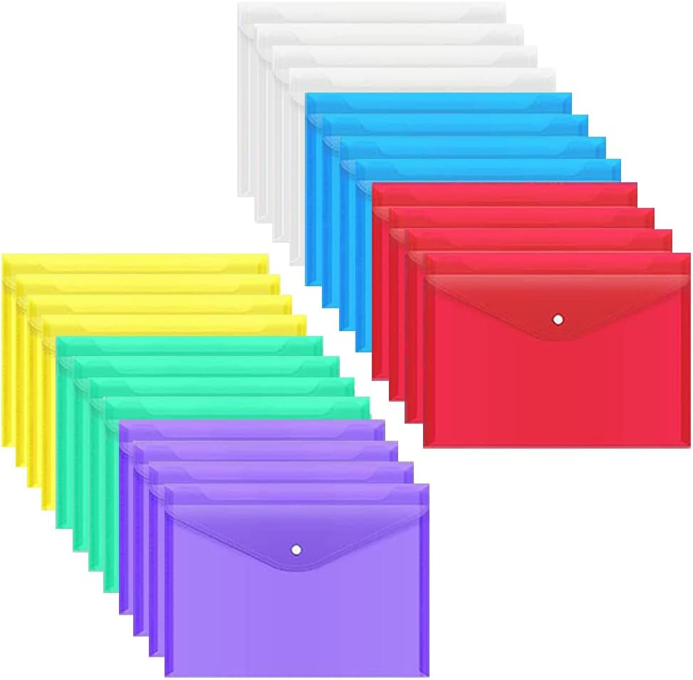 24 Pièces Pochette Plastique A4 Colorée Pochette Documents Transparent ...