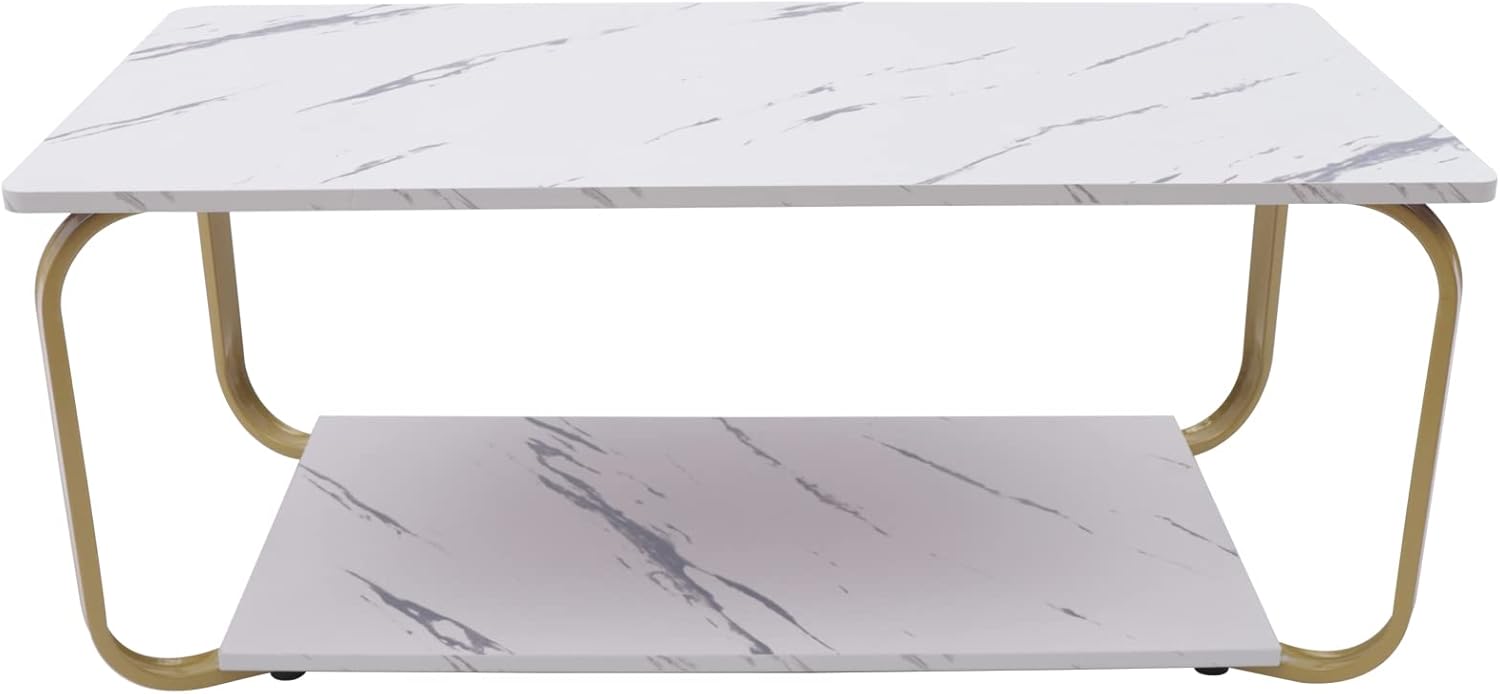 Amazon.com: Industrial Coffee Table for Living Room White Artificial ...