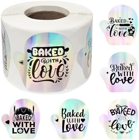 Amazon.com : Baked with Love Holographic Stickers Roll for Baked Goods ...