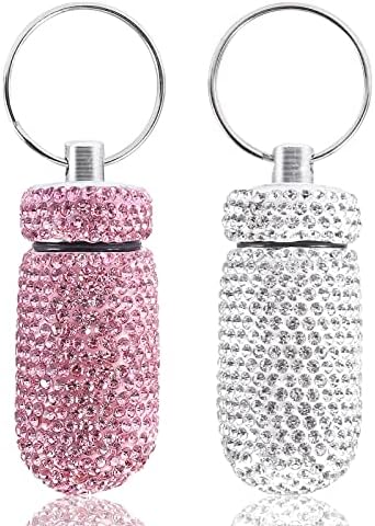 Amazon.com: Keychain Pill Holder 2pcs Bling Pill Container Box Portable ...