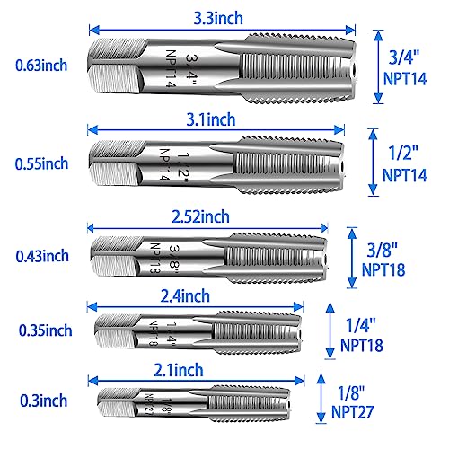 Snapklik.com : 5-Piece NPT Pipe Tap Set, 1/8, 1/4, 3/8, 1/2, 3/4 3⁄4 ...