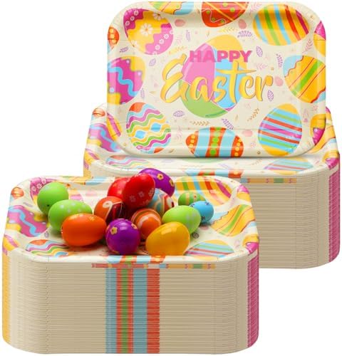 Amazon.com: Ziliny 24 Pcs Easter Paper Plates 13" x 9" Disposable ...
