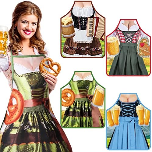 Sintege 4 Pieces Oktoberfest Apron Lederhosen Aprons Funny Aprons for ...