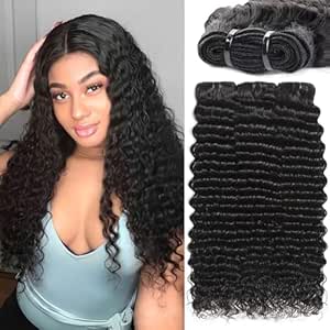 Amazon.com : Deep Wave Human Hair Bundles 12 14 16 Inch Deep Curly Bundles Human Hair Double ...