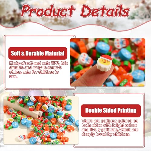 EUIEUT 200PCS Christmas Mini Erasers, Cute Small Pencil Erasers Santa ...