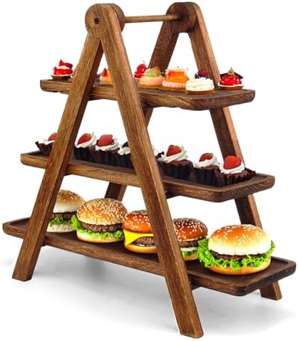 Amazon.com: Zyviv Wooden 3 Tier Serving Tray, Solid Acacia Wood Serving ...