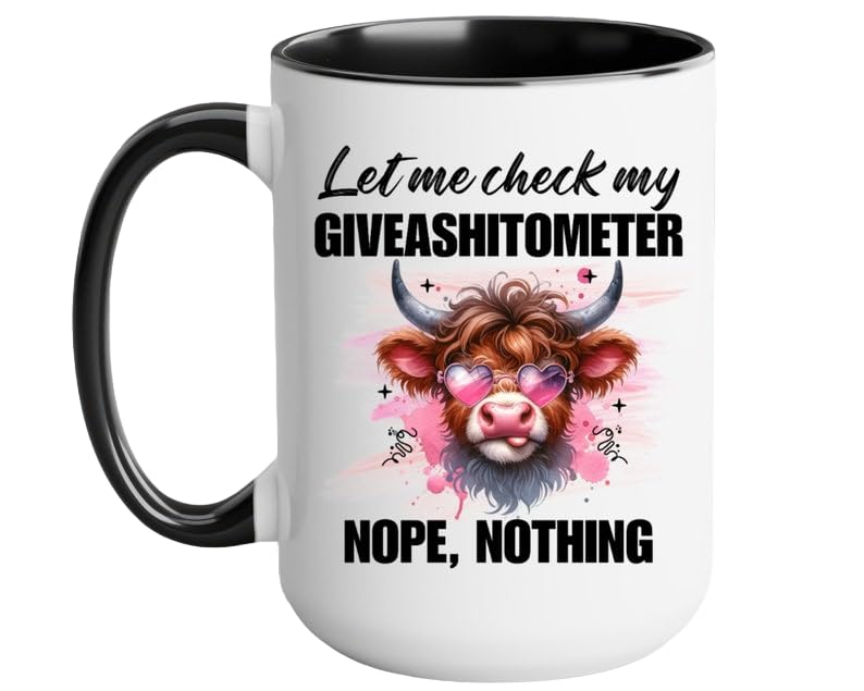 Amazon.com: Funny Cow Mug, Let Me Check My Giveashitometer Coffee Cup ...