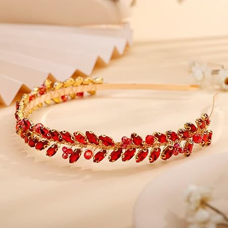 Amazon.com : Teyglen Thin Full Red Rhinestone Headband Hair Band ...