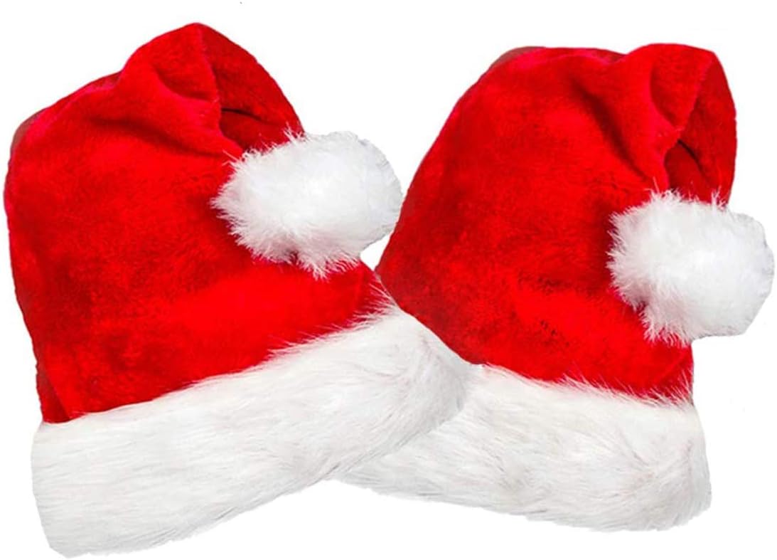 Amazon.com: 2 Pack Plush Santa Hats, Christmas Santa Hats for Christmas ...