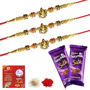 Visabhu Rakhi Set Gift Pack Dairy Milk Silk Chocolate Bar 120g (60gX2) With Multicolor Religious ...