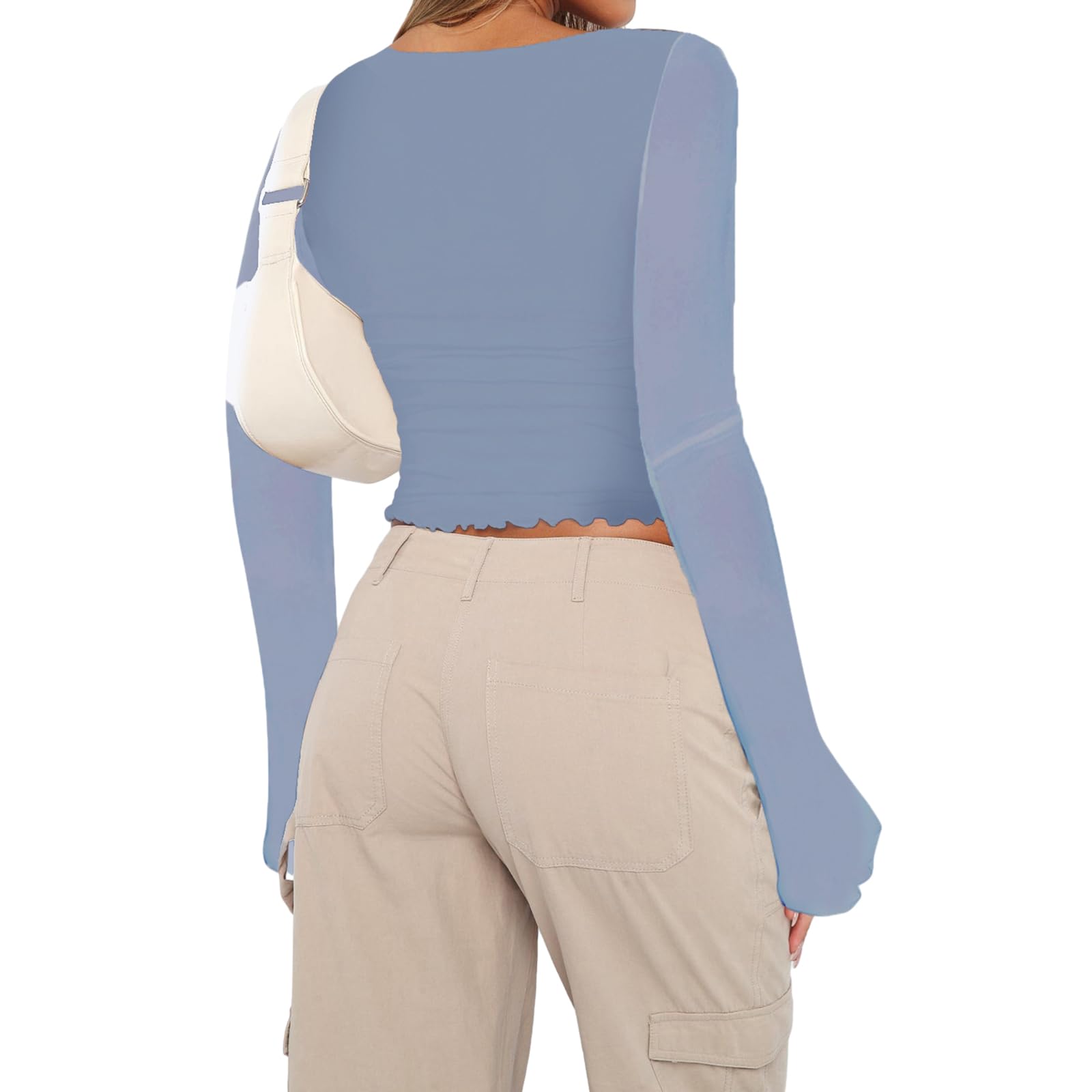 Snapklik.com : KMBANGI Women Sexy Long Sleeve Top Y2K Deep V Neck Shirt ...