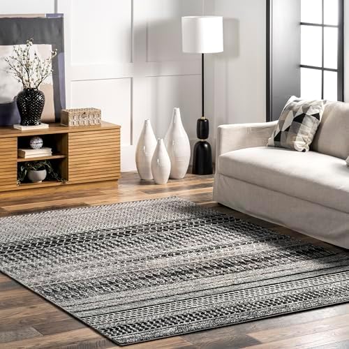Amazon.com: Nuloom Nova Dark Grey/Ivory, 6'7" x 9', Bohemian Striped ...