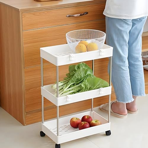 HOME CUBE 3-Tier Metal Kitchen Rotating Trolley Storage Rolling Cart ...
