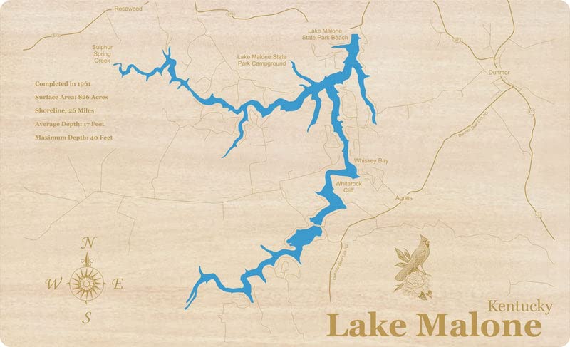 Amazon.com: Lake Malone, Kentucky: 31" x 47" Framed Wood Laser Engraved ...