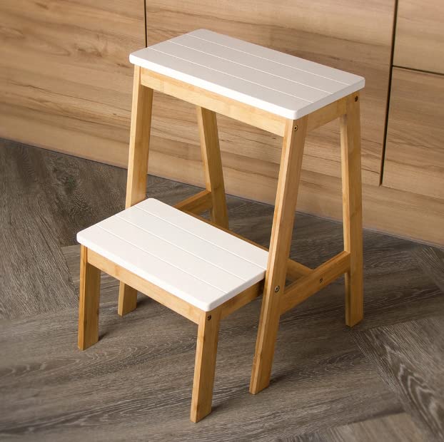 Wooden Step Stool 2 Step, Lightweight Step Stool with Widened Platform ...