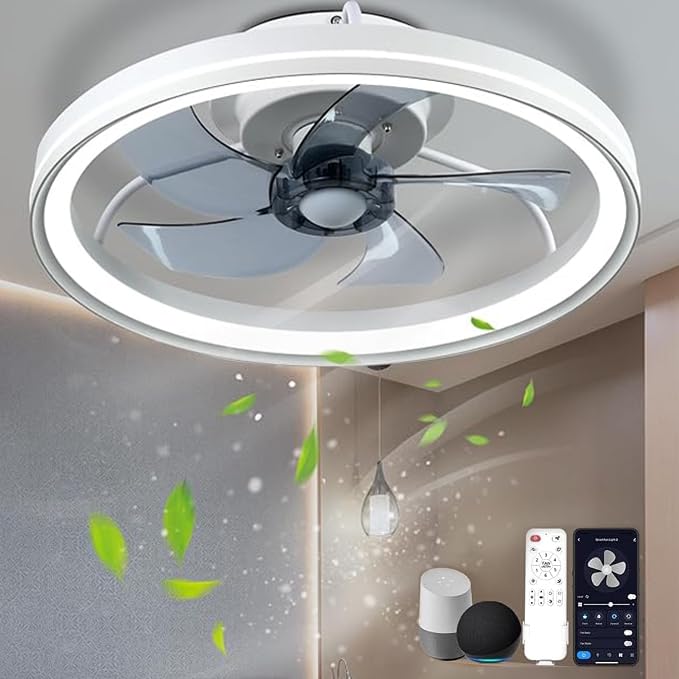 YeetFerret WiFi Low Profile Ceiling Fan With Light,White Bladeless ...