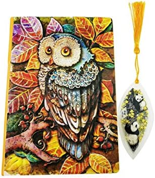 HomWanna Owl Embossed Leather Journal Notebook - 3D Handmade Vintage ...