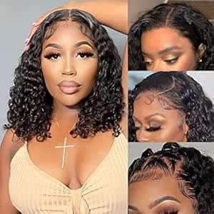 Amazon.com : 12 Inch Bob Wig Human Hair 13x4 Deep Curly Lace Front Wig Human Hair Short Bob Wigs ...