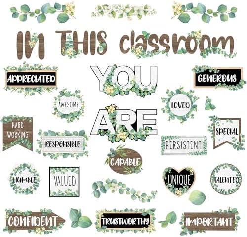 Amazon.com : VABAMNA Bulletin Board Decorations, Eucalyptus Classroom ...