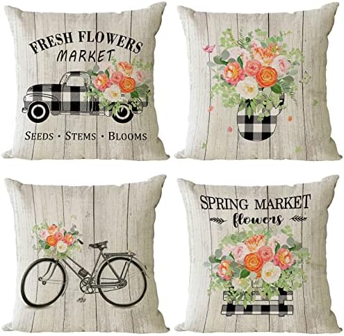 Ninonly Spring Pillow Covers 18x18, Set of 4 Farmhouse Decorative Throw ...